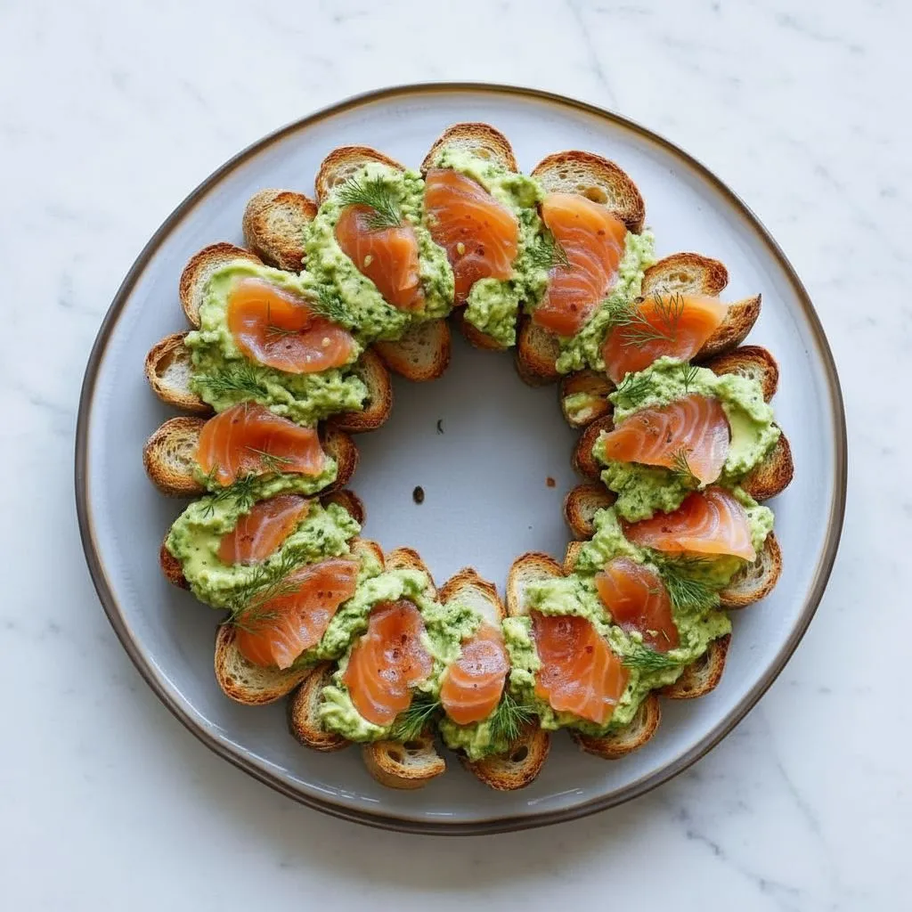 Smoked Salmon Avocado Crostini Wreath Recipe