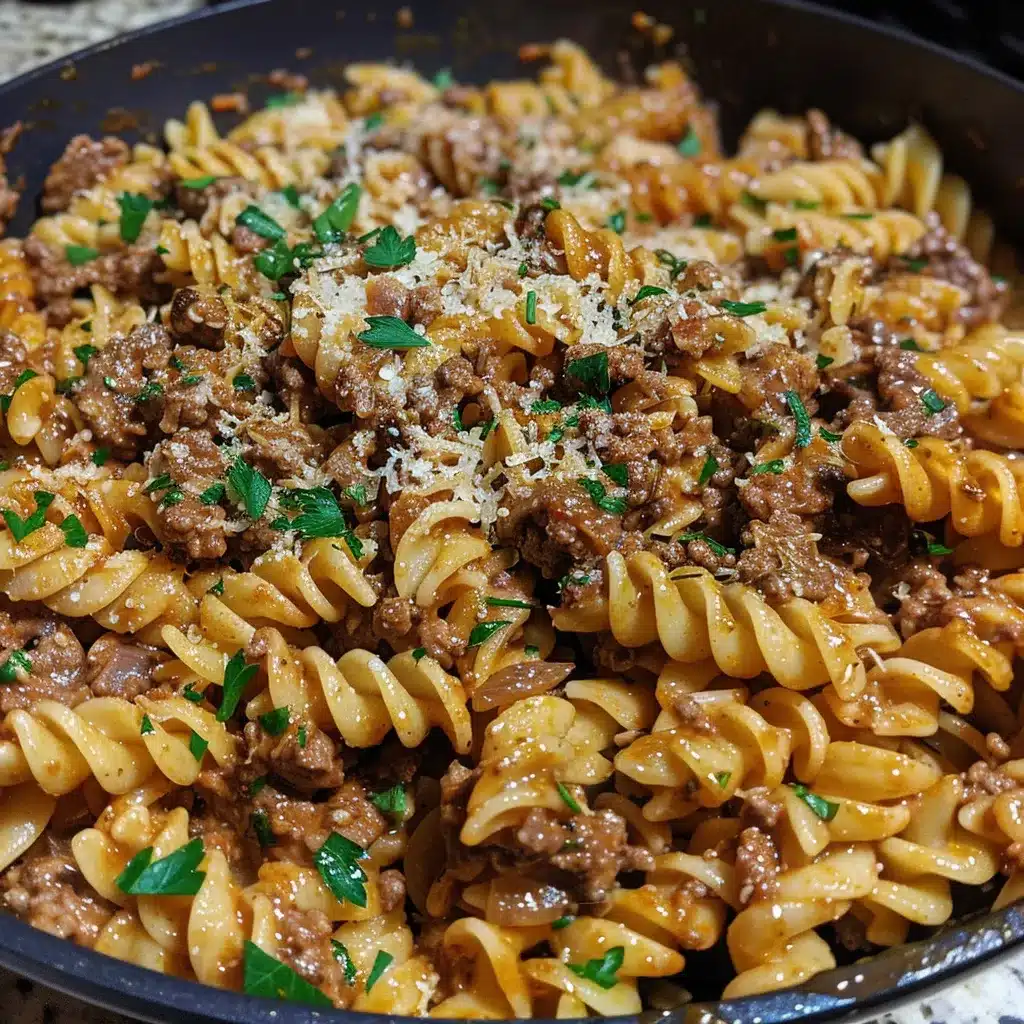 Beef and Rotini in Garlic Parmesan Sauce - Kenzie Recipes