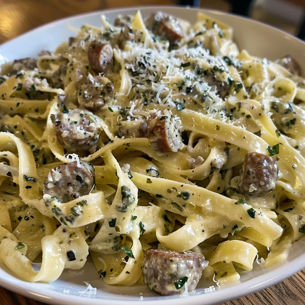 Pesto Alfredo with Italian Sausage - Kenzie Recipes
