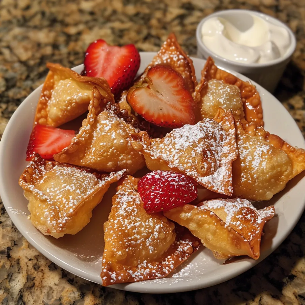 Deep-Fried Strawberry Cheesecake Stuffed Wonton Bites - Kenzie Recipes
