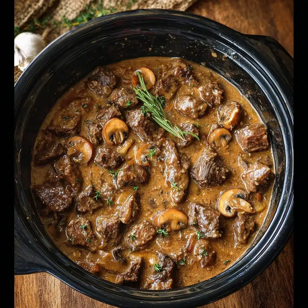 Slow Cooker Beef & Mushroom Gravy Stew - Kenzie Recipes
